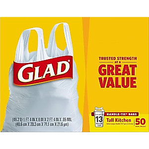 Glad 13 Gal. Tall Kitchen Handle-Tie Bags 50 ct (Pack of 4)