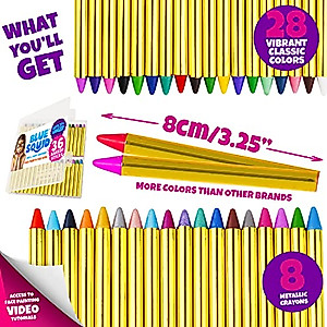 Face Paint Crayons for Kids, Blue Squid 36 Jumbo 3.25" Face & Body Painting Makeup Crayons, Safe for Sensitive Skin, 8 Metallic & 28 Classic Colors, Great for Birthdays & Halloween Makeup