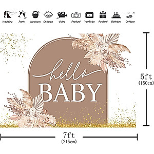Hilioens 7×5ft Boho Baby Shower Backdrop Hello Baby Boho Pampas Floral Girl Baby Shower Background Oh Baby Gold Dots Newborn Pregnant Announcemen Surprise Party Banner Decorations Supplies