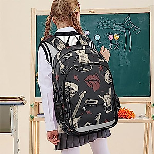 Glaphy Rock Music with Skulls Guitar Backpack School Bag Lightweight Laptop Backpack Student Travel Daypack with Reflective Stripes