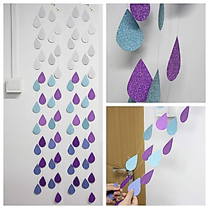 Lauthen.S Raindrop Garland, 38ft Glitter Paper Garland for Baby Shower Birthday Wedding Backdrop Party Hanging Decoration Nursery Home Ornaments Purple