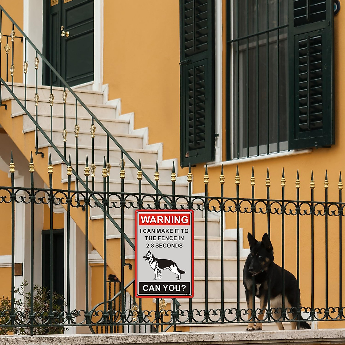 Beware Of Dogs Sign For Fence German Shepherd Sign Warning I Can Make It to The Fence in 2.8 Sec. Sign Metal 12" x 8" Dog On Premises Signs Dog Warning Signs Reflective Rust Aluminum Outdoor 2 Pack