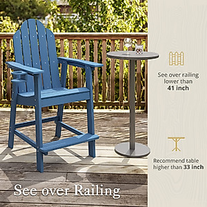 LUE BONA Tall Adirondack Chairs Set of 2 with Removable Table,Poly Adirondack Chair Bar Stools with Cup Holder, 25.6", 300Lbs, Weather Resistant Lifeguard Chair for Balcony,Deck