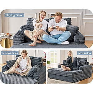 VanAcc 53 Inch Chaise Lounge Indoor, Upholstered Sofa Bed with Throw Pillows and Armrests, Sleeper Chair- Plush Chair Bed for Living Room, Grey