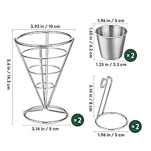 BESTonZON 2PCS French Fry Stand Cone Basket French Fry Chips Cone Metal Wire Basket with Sauce Dippers for Home Parties/Backyard Picnics/Outdoor Events/Appetizers