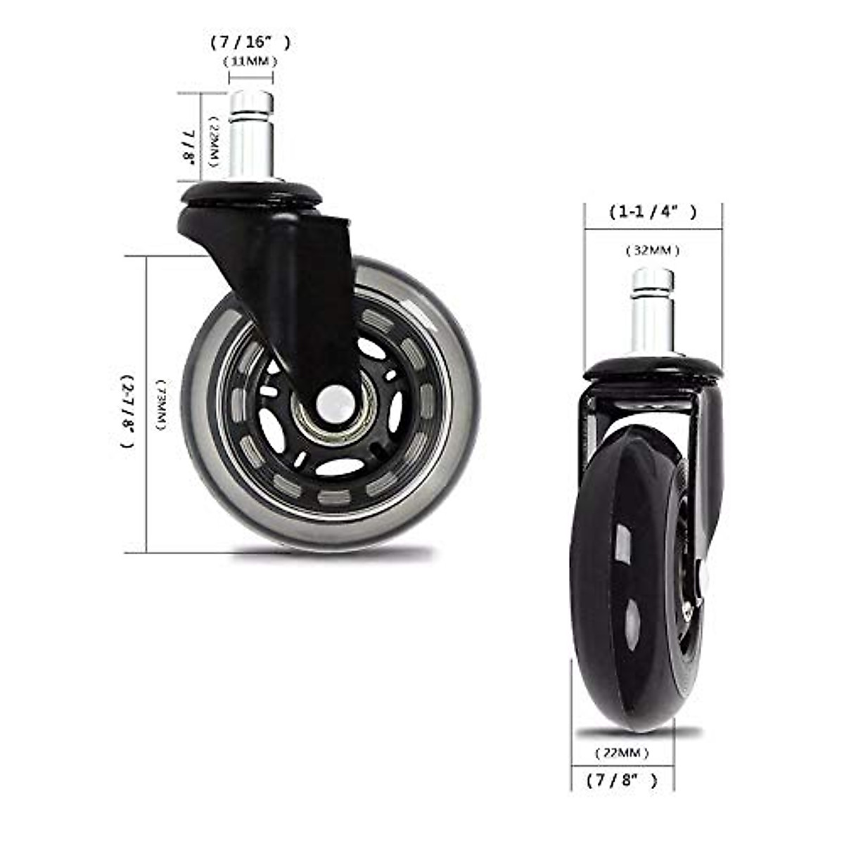 Office Chair Caster Wheels Set of 5 Heavy Duty & Safe for All Floors Including Hardwood 3" Rubber Replacement for Desk Floor Mats