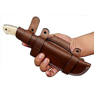 Ottoza Tracker Knife & Bone Handle - Damascus Hunting Knife - Horizontal Carry Knife Sheath 115