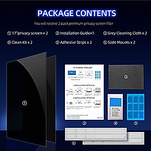 [2 Pack] Laptop Privacy Screen 17 Inch Compatible With Lenovo Hp Dell Acer Asus Thinkpad Envy Xps, 16:10 Aspect Removable Anti Glare Blue Light Filter Protector, 17in Computer Monitor Privacy Shield
