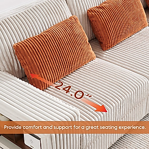 Yoglad 142’’ L-Shaped Reversible Corner Modular Sectional Sofa, Comfy Oversized Couch with Armrests Storage Rack, Plush Cozy Corduroy Upholstered Deep Seat Furniture for Living Room, Office (Beige)