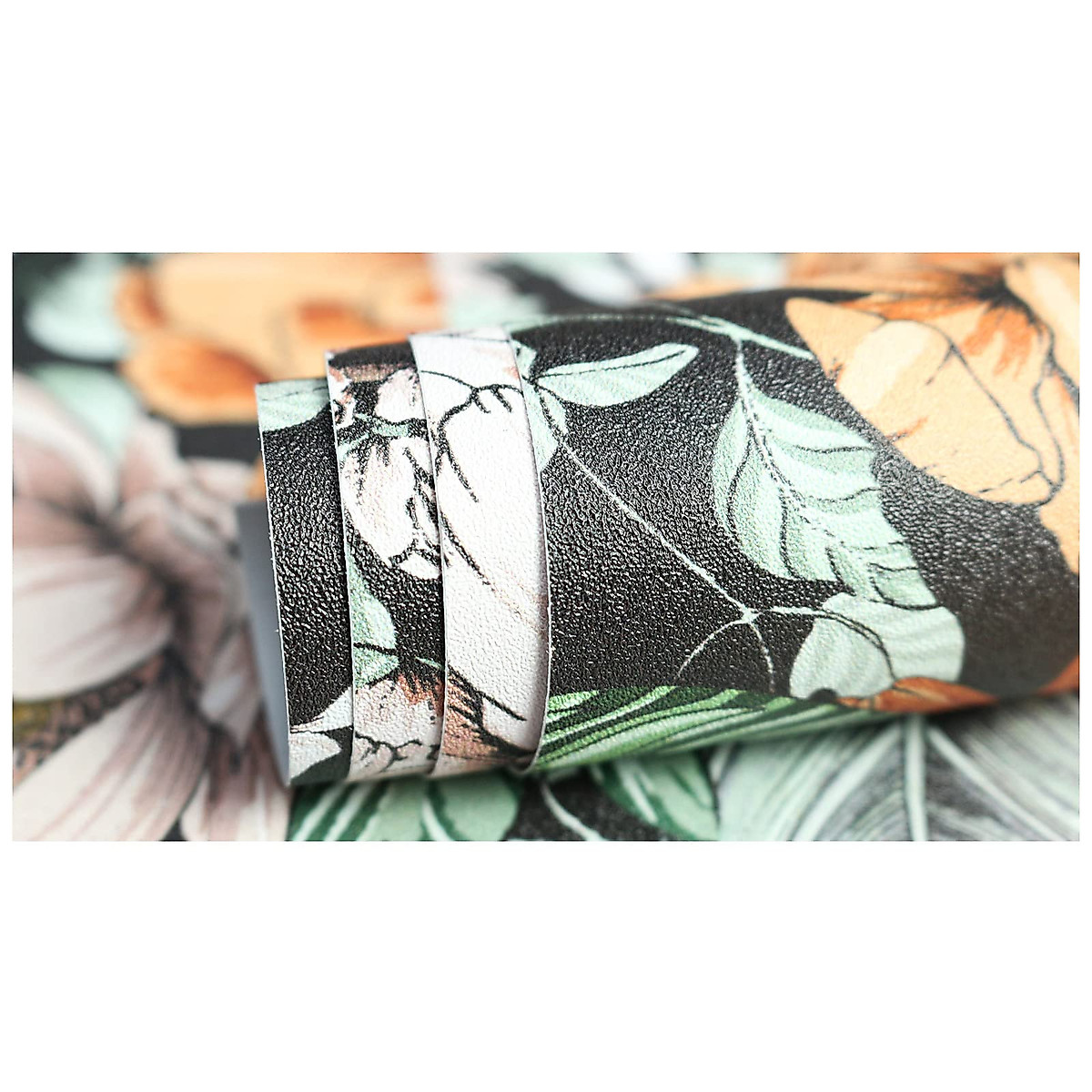 HAOKHOME Vintage Peel and Stick Floral Wallpaper Removable Large Peony Black/Orange/Pink Vinyl Self Adhesive Mural 17.7in x 6.5ft