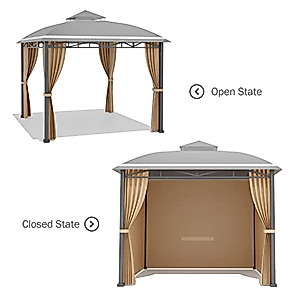 Tumjay Gazebo Privacy Curtain Universal Replacement 10’x10’ Gazebo Curtains Waterproof Outdoor Privacy Gazebo Side Wall Patio Canopy Privacy Shade Outside Sidewalls 1 Panel with Zipper（Khaki）