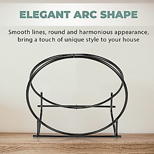 HECASA 30 Inch Firewood Log Hoop Curved Fireplace Wood Storage Holder Heavy Duty Wood Stove Accessories for Outdoor Indoor Black