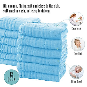 Cute Castle 12 Pack Muslin Burp Cloths for Baby - Ultra-Soft 100% Cotton Baby Washcloths - Large 20'' by 10'' Super Absorbent Milk Spit Up Rags - Burpy Cloths for Unisex, Boy, Girl - Aquamarine
