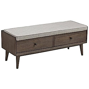 Signature Design by Ashley Chetfield Upholstered Mid-Century Modern Storage Bench, Brown