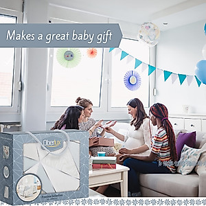 OBERLUX Crib Bedding Set for Boys | 4-Piece Baby Nursery Bedding Crib Set | Geometric Patterns, Shiny Silver, Baby Blue & Marble Prints | Precious Collection