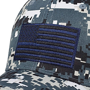 MANMESH HATT USA American Flag Embroidered Hat, Adjustable Washed Distressed Baseball Cap for Men Women (American Flag Camouflage Dark Blue, one Size)