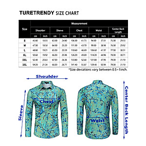 TURETRENDY Men's Paisley Floral Dress Shirt Long Sleeve Slim Fit Button Down Shirts for Prom Wedding Party, Blue Green L