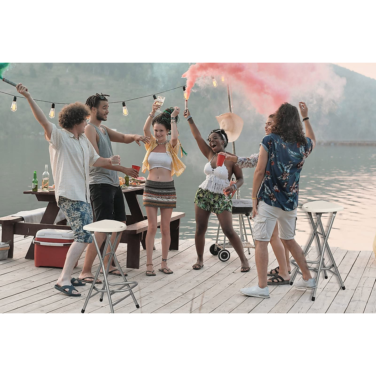 Folding Stools for Adults Portable, 28 inch Collapsible Stool Heavy Duty, Indoor Tall Bar stools with Handle, Plastic Counter Barstool Chair for Kitchen Outdoor Travel-White H72xW31cm(28x12inch)