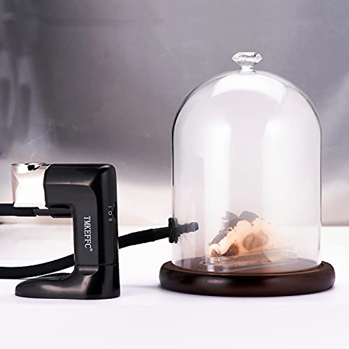 TMKEFFC Smoking Cloche For Food Drinks With Wood Base, Cocktails Smoke Infuser Accessory, Glass Dome for Smoker Gun