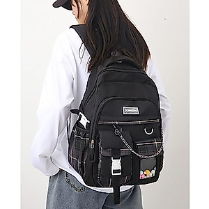 kiobrvhe Kawaii Backpack with Cute Accessories Laptop Backpack Lightweight Waterproof Casual Rucksack for Hiking Travel Sports (D Black)