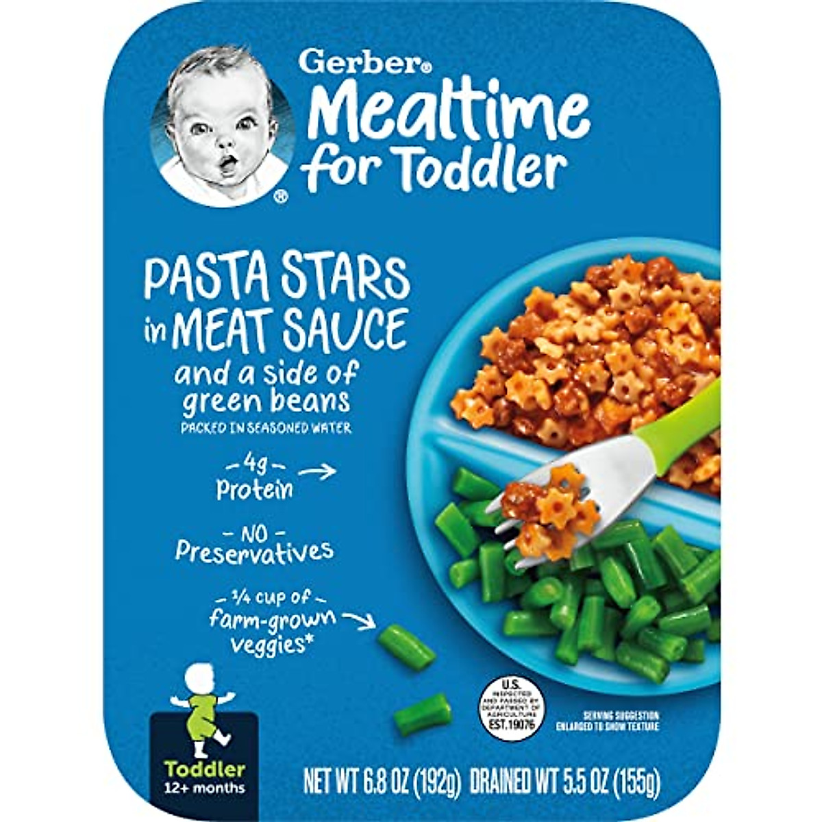 Gerber Mealtime for Toddler Pasta Sauce in Meat Sauce with Side of Green Beans, Packed in Seasoned Water, Toddler Meal with No Preservatives, 6.8 OZ (Pack of 4)