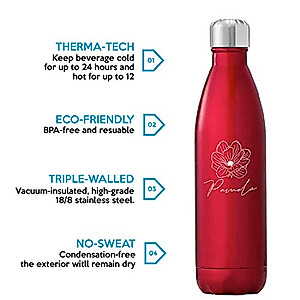 Sofia's Findings Personalized | Custom Engraved Water Bottle | Groomsmen Gift | Double Wall Stainless Steel Vacuum Insulated Water Bottle | Keeps Your Drink Hot & Cold | 17 Oz (500 ml) (Red)