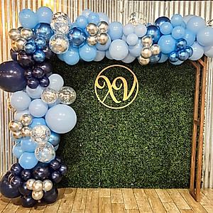 Blue Silver Balloon Garland Arch Kit, 117 Packs Metallic Blue Silver Confetti Latex Balloons 18 12 10 5 Inch for Baby Shower Birthday Wedding Graduation Anniversary Bridal Shower Party Decorations