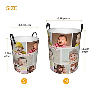 Custom Laundry Basket,Personalized Laundry Hamper With Photo Name Text,Customized Dirty Clothes Storage With Handle,Collapsible Storage Basket For Bathroom Living Room Bedroom
