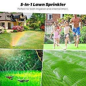 GASREKV Sprinklers for Yard, Lawn Sprinkler, 5-in-1 Garden Sprinkler with 360-Degree Rotation, Large Coverage Area, 5 Arms, Household Automatic Irrigation System for Plants, Green