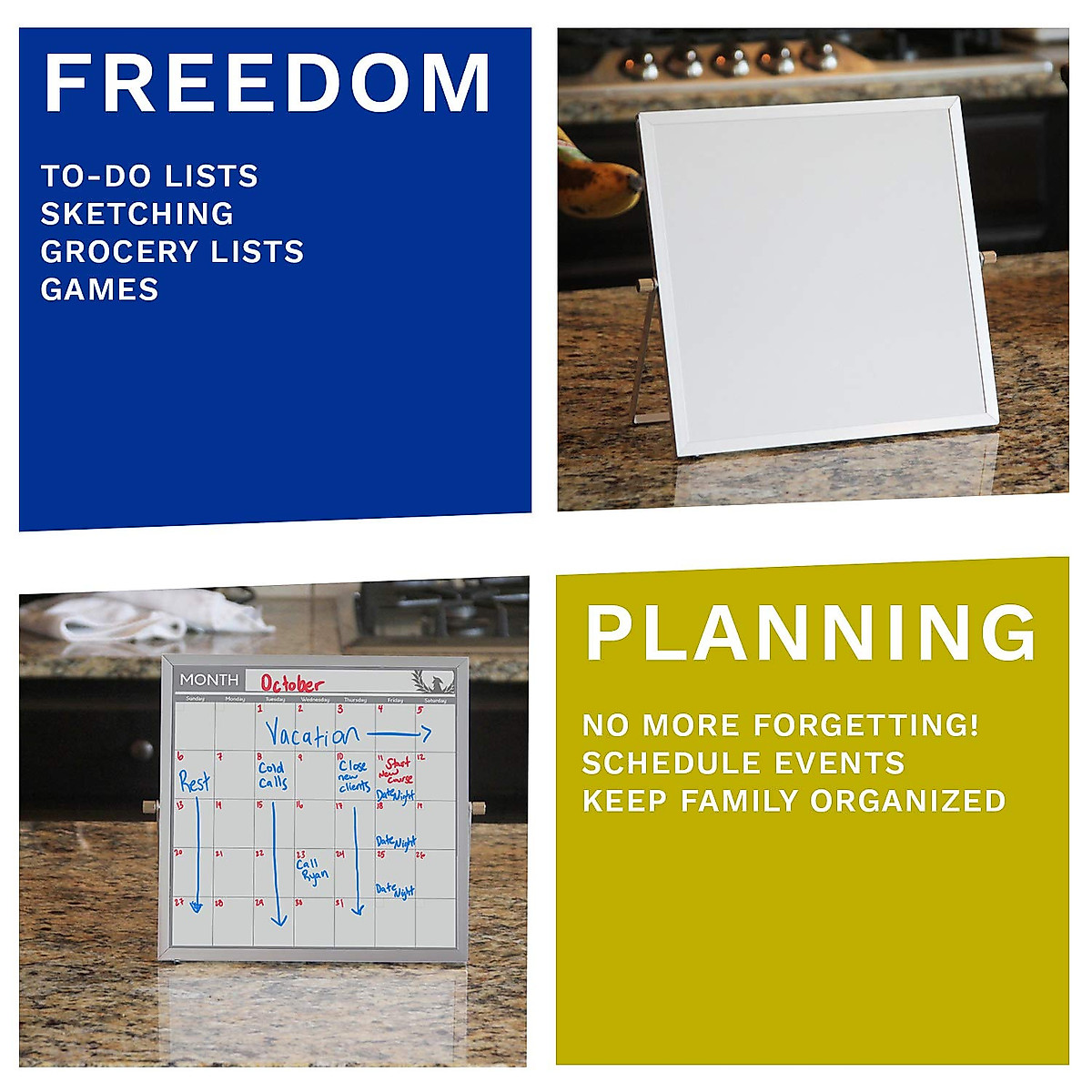 Small Double Sided White Board Calendar - Mini Portable Desktop Dry Erase Board with Stand & Small Monthly Calendar Whiteboard Planner with Reversible to Do List - 10" x 10" - Desk, Office, and Home
