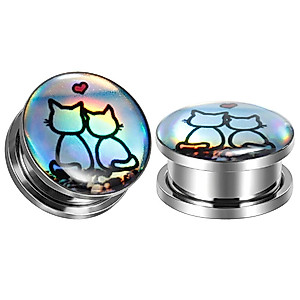 TBOSEN 10 Pcs Epoxy Stanless Steel Screw Fit Ear Gauges Ear Plug Flesh Plugs Piercing Jewelry 2g - 1-3/16 inch