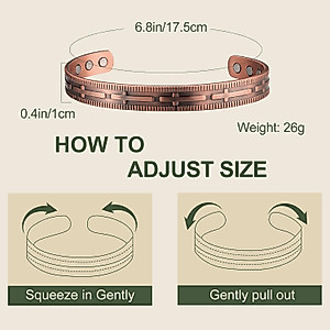 MagEnergy Copper Bracelet for Men and Women, 99.9% Solid Copper Magnetic Bracelets Adjustable Cuff Jewelry Gift Box(Cross Pattern)