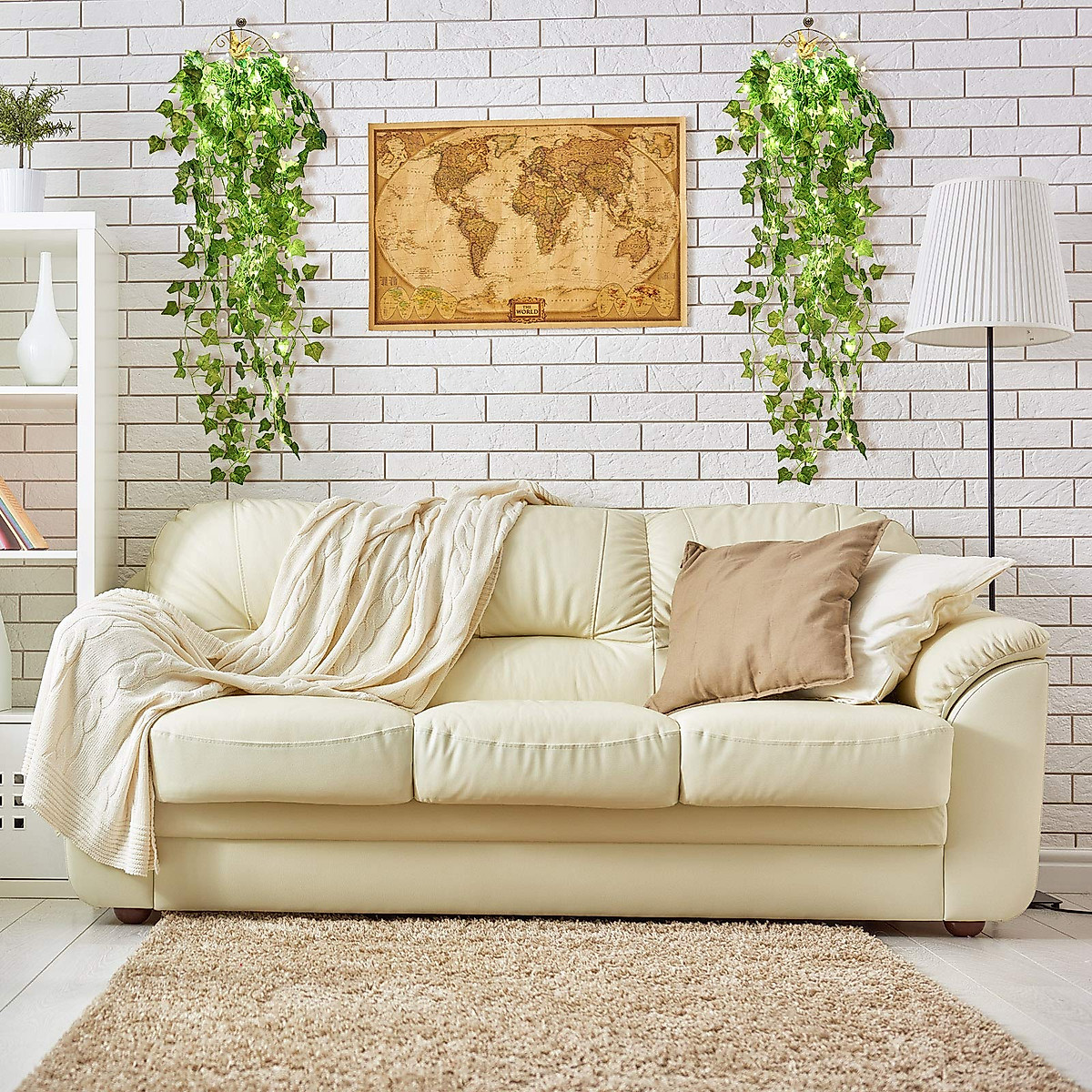 Mudder Fake Ivy Vines with Lights, LED Artificial Hanging Green Leaves Vines for Outdoors Patio Porch Decor (Basket Not Included) (Ivy Style, 3 Packs)