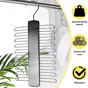 JOHOUSE 2PCS Tie Rack for Closet,Wooden Necktie Organizer and Belt Hangers,360 Degree Swivel Space Saving Ties Holder for Men Hanging 40 Ties,Black