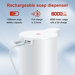 Automatic Foaming Soap Dispenser: LAOPAO Rechargeable Touchless Soap Dispenser Stainless Steel Foam Soap Dispenser for Bathroom Hand Soap Pump for Kitchen Xmas Gift, 9oz, White