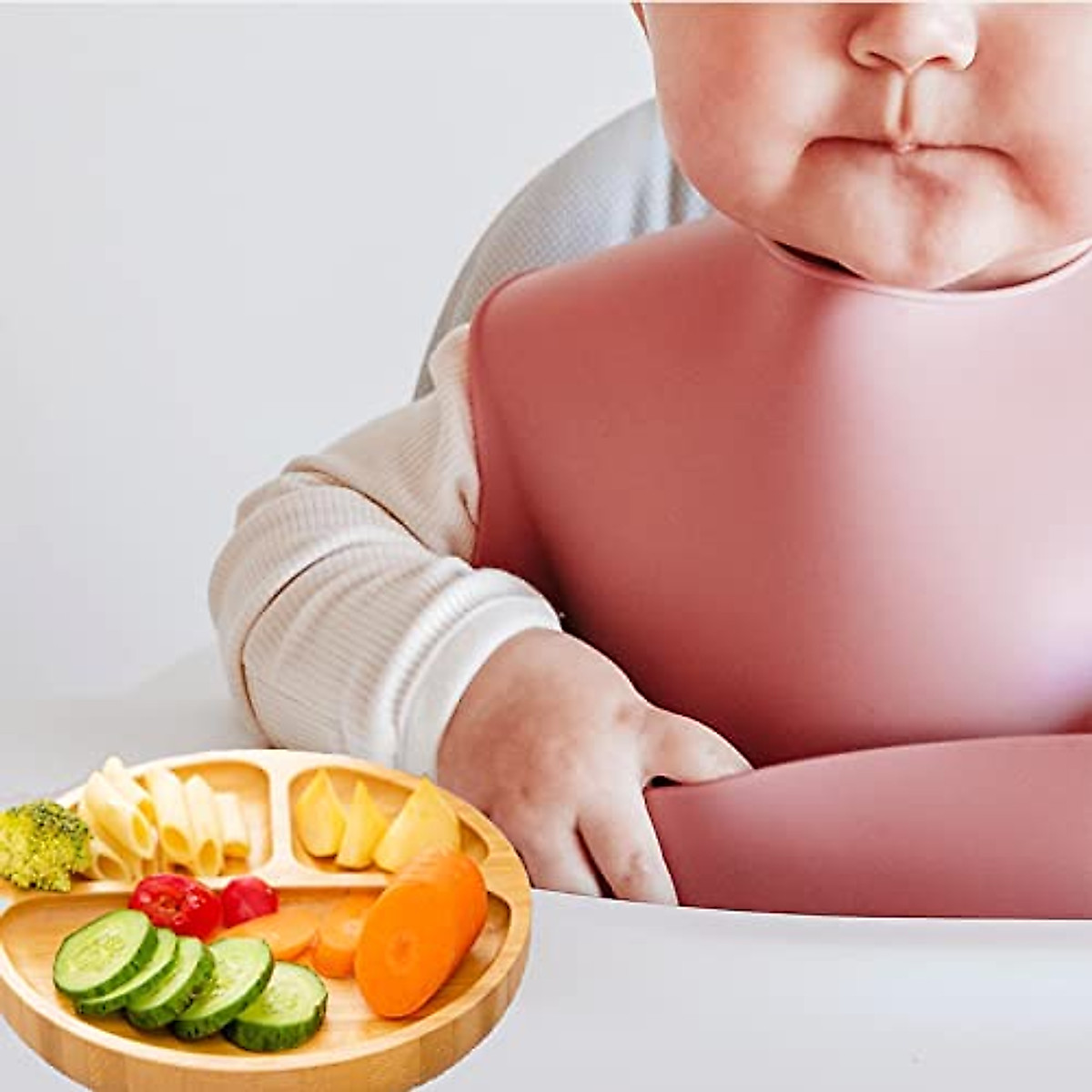 LAUIEKNA Silicone Bibs For Babies & Toddle 3PCs/Set Soft Waterproof Bibs For Girl,Adjustable Feeding Bib Berry/Dusty Rose/Custard