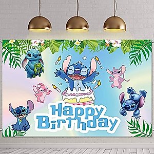 Cartoon Aloha Theme Happy Birthday Photography Backdrop Tropical Summer Photo Background Cartoon Theme Party Decoration Banner 5x3ft
