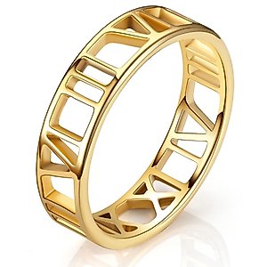 King Ring 6mm Roman Numeral Ring – Stainless Steel Delicate & Durable Ring Jewelry – Hollow Out Finger Ring – Unique Design & Elegant Outlook – Gold 8