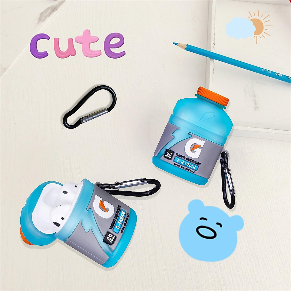 Compatible with Airpod 2/1 Silicone Case, Soft 3D Cartoon Cute Cool Design Shockproof Protective Air Pods Cover Kids Girls Women Unique Keychain Cases for Air Pods 2&1