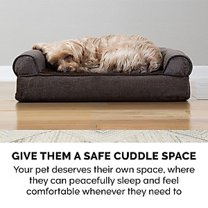 Furhaven Pillow Dog Bed for Large Dogs w/ Removable Bolsters & Washable Cover - Sherpa & Chenille Sofa - Coffee, Jumbo/XL