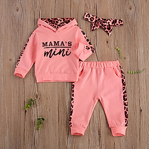Covvoliy Toddler Baby Girl Fall Winter Clothes Leopard Printed Hoodie Sweatshirt and Pants 2PCS Sweatsuit Outfit (Pink A, 18-24 Months)