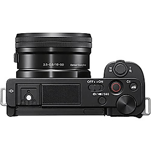 Sony ZV-E10 Mirrorless Camera with 16-50mm Lens (Black) (ILCZV-E10L/B) + 64GB Memory Card + Bag + Card Reader + HDMI Cable + Flex Tripod + Hand Strap + Memory Wallet + Cleaning Kit (Renewed)