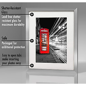 Americanflat 11x14 Picture Frame in Silver - Displays 8x10 with Mat or 11x14 Without Mat - Engineered Wood with Shatter Resistant Glass - Horizontal and Vertical Formats for Wall