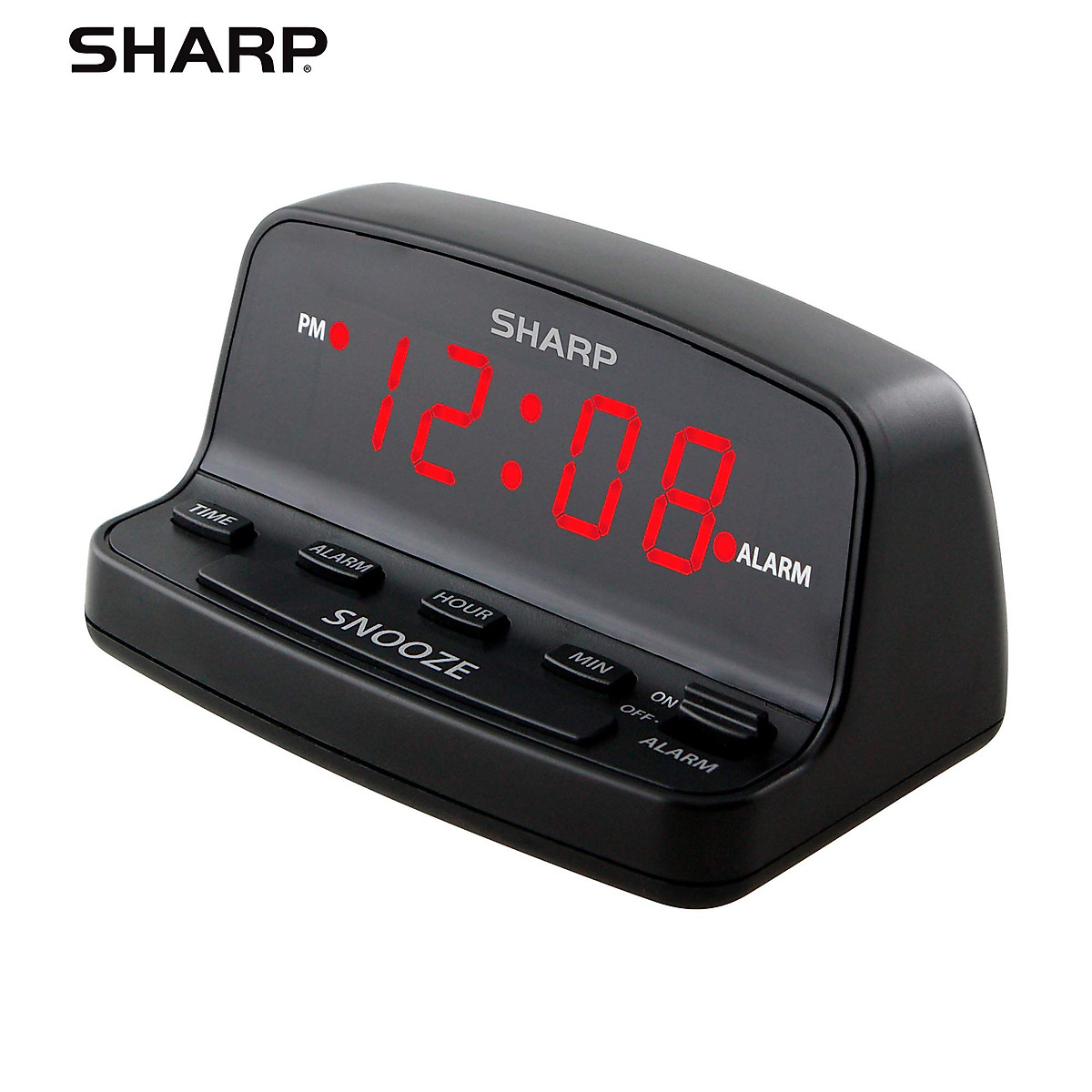 SHARP Digital Alarm Clock with Keyboard Style Controls, Battery Back-up, Easy to Use with Simple Operation, Black Case with Red LED Display