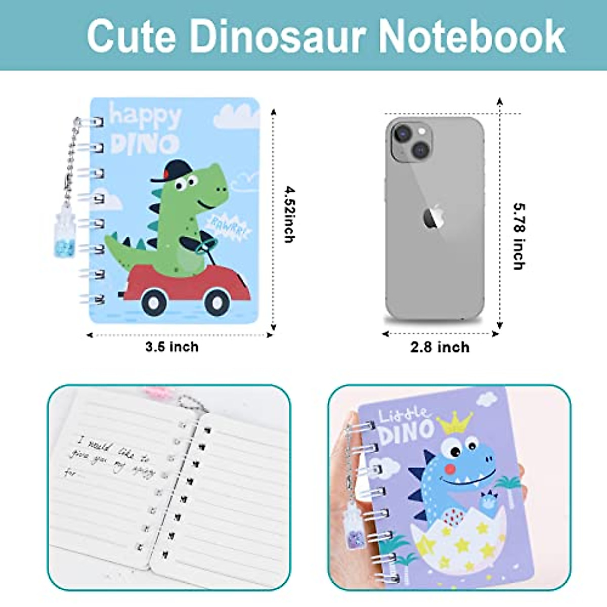 Aifieego Kids Panda Party Favor, Small Spiral Pocket Notebook Journal for Girls, Cute lined Notepad Note Books,Mini little Note Pads (dino)