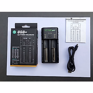 2 Slots Smart Charger Universal Intelligent LED Battery Charger 18650 Compatible with Most 3.6V/3.7V Li-Ion and Ni-MH Ni-Cd 1.2V A AA AAA C SC F6 Rechargeable Batteries Current 1.0A 2.0A Optional