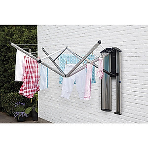 Brabantia - WallFix Dryer - with Protective Storage Box - Space Saver - Laundry Rotary - Retractable - Wall Mounted - Clothes Drying Rack - Outdoor - Metallic Grey - 24m