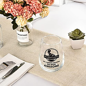 Waipfaru Grandmasaurus Like a Normal Grandma But More Awesome Stemless Wine Glass, Funny Grandma Wine Glass, Ideal Christmas Birthday Gifts for Grandma Grandmother Granny Mom Friends Women Her, 15Oz