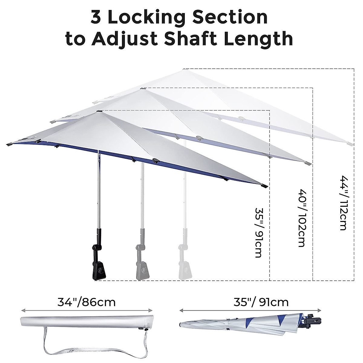 G4Free UPF 50+ Height Adjustable Chair Umbrella with Universal Clamp for Beach Chair, Golf Cart, Wheelchair, Stroller, Bleacher, Patio (Blue)