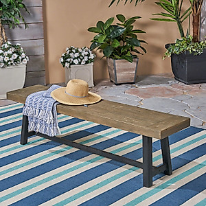 Christopher Knight Home Toby Outdoor Acacia Wood Bench, Sandblast Gray Finish and Black